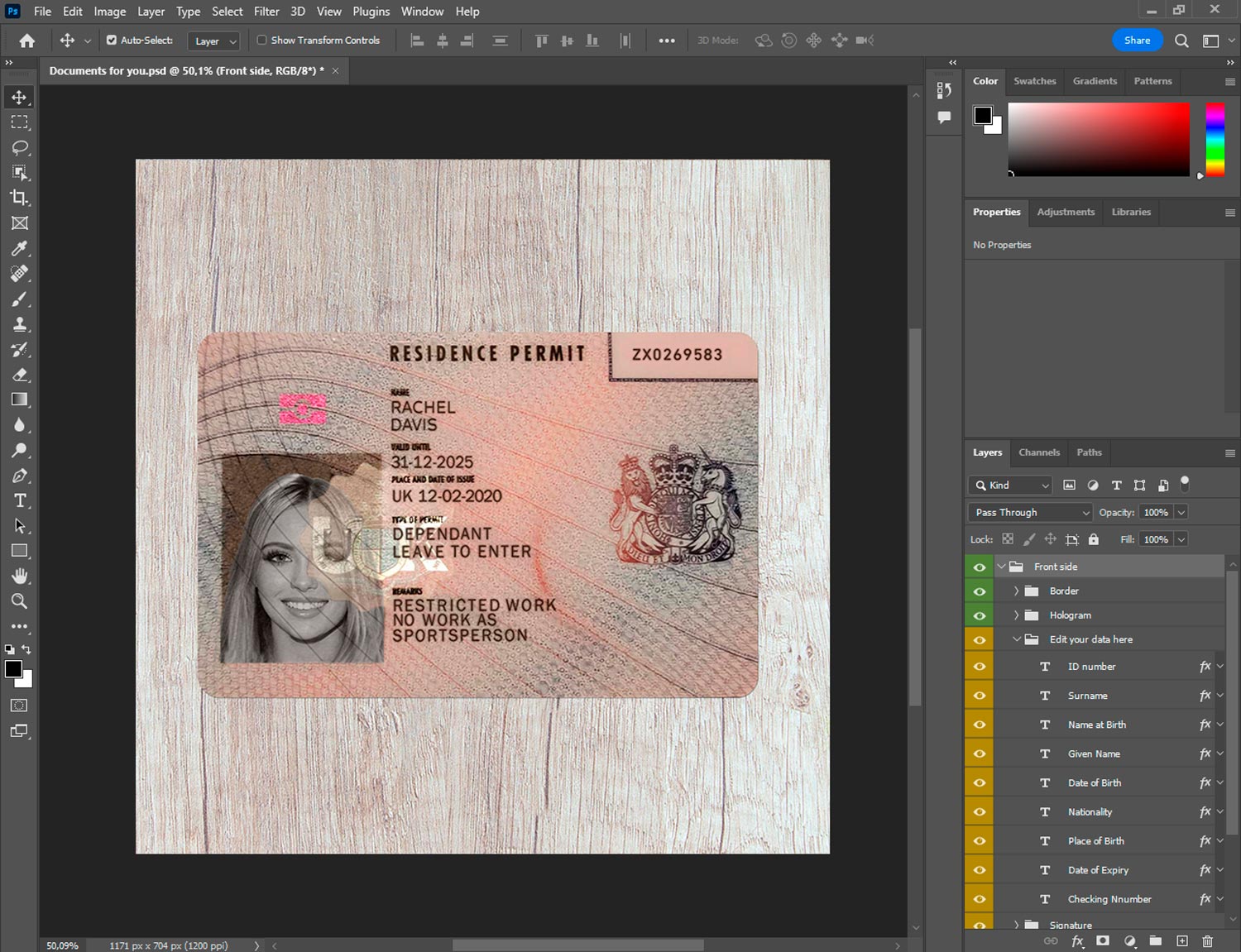 Editable UK Residence permit PSD Template | Clean Modern Design