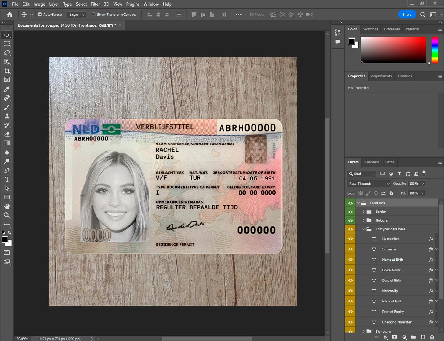 Netherlands Residence permit PSD | Editable & High-Resolution Format