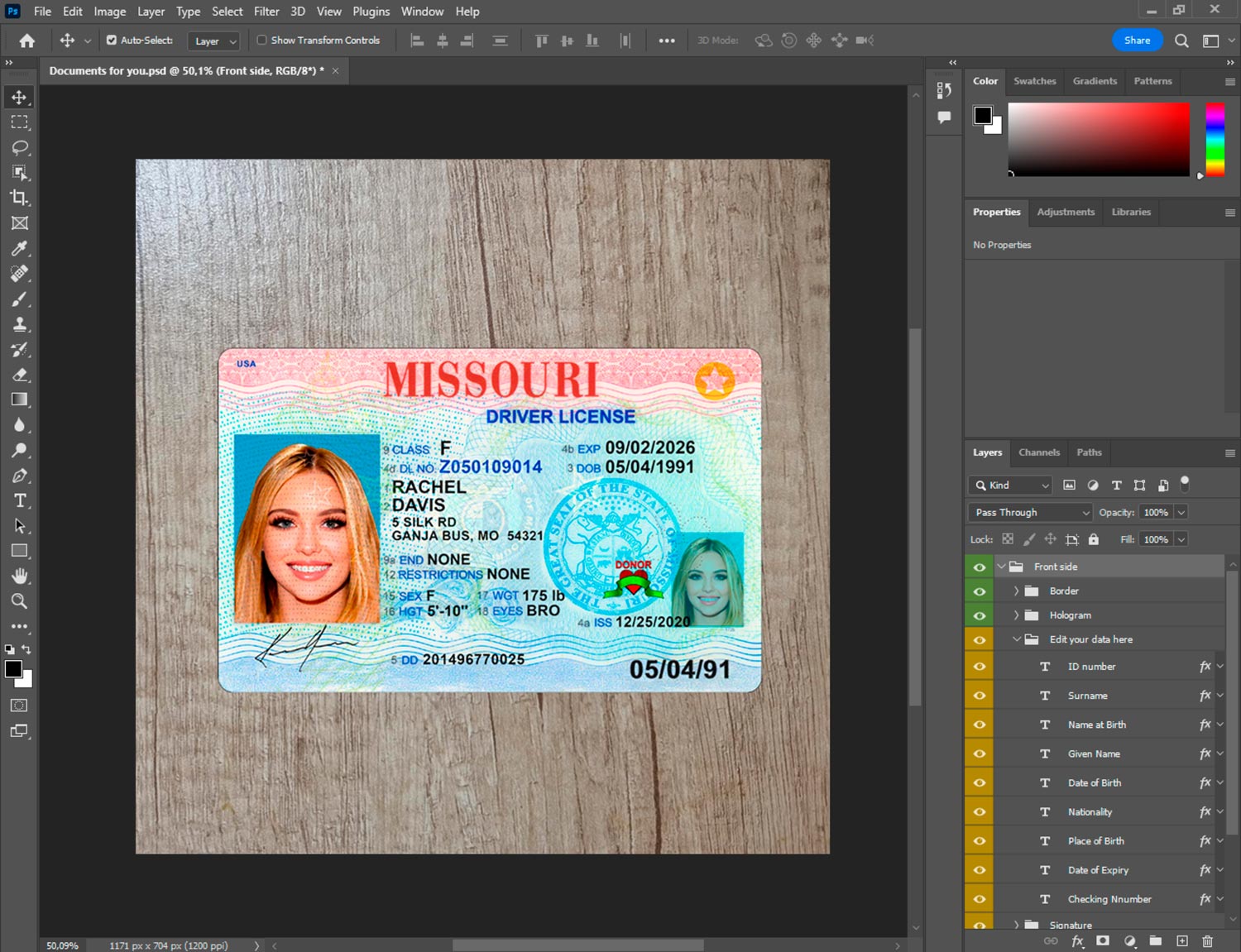 Missouri Driver License Template PSD – Realistic Editable ID for ...