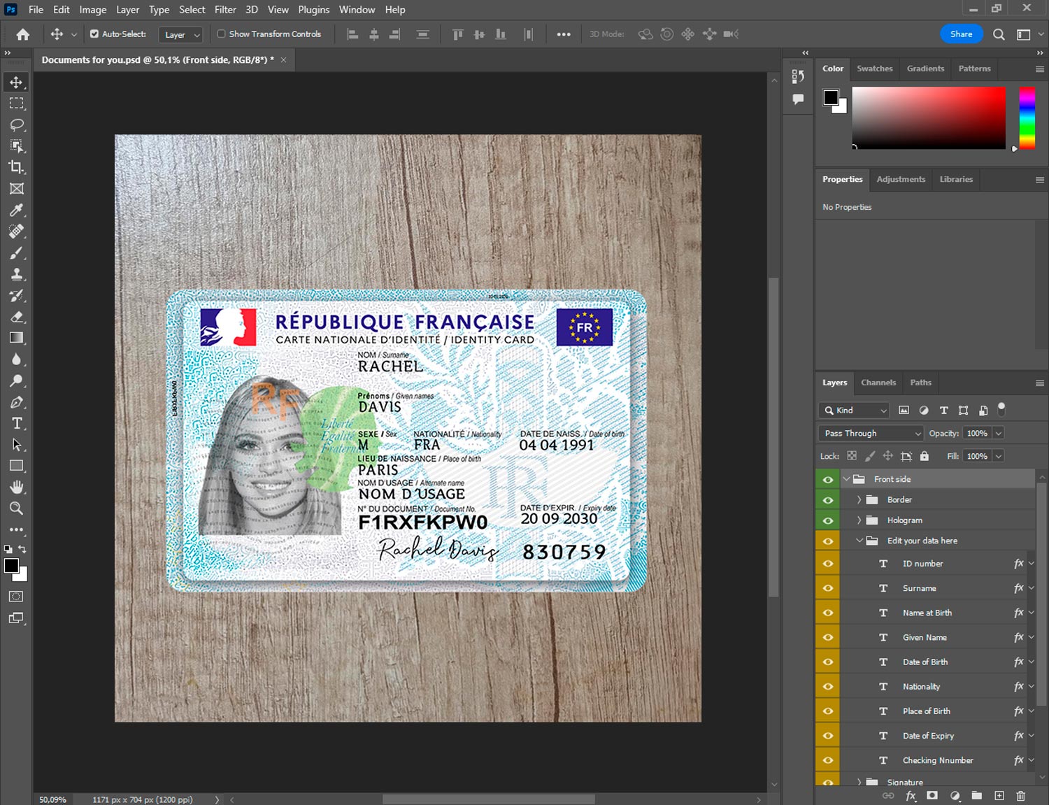 Realistic France ID Card Template | Editable Version