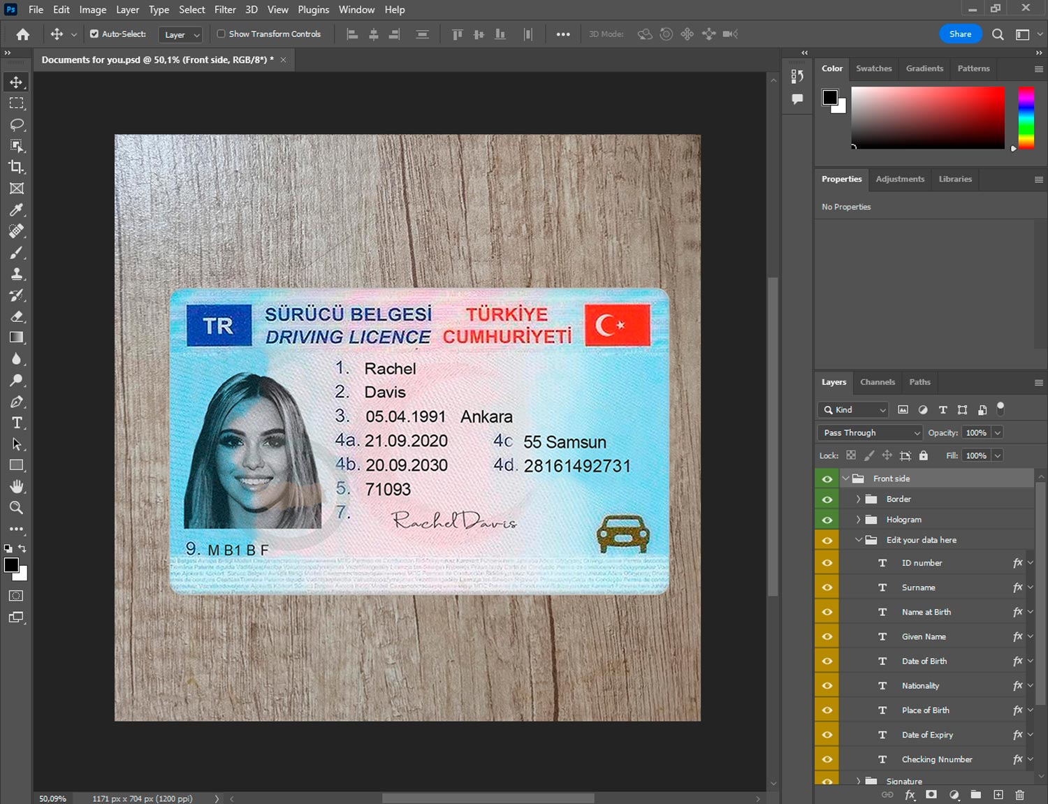 Custom Editable Turkey Driver License | PSD File
