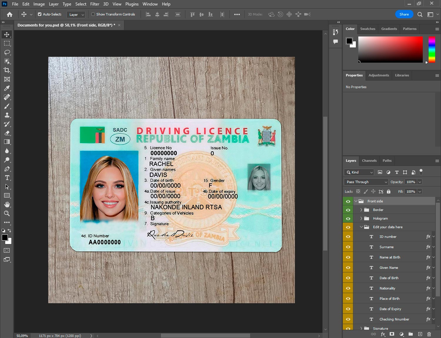 Editable Zambia Driver License Template – Modern Design