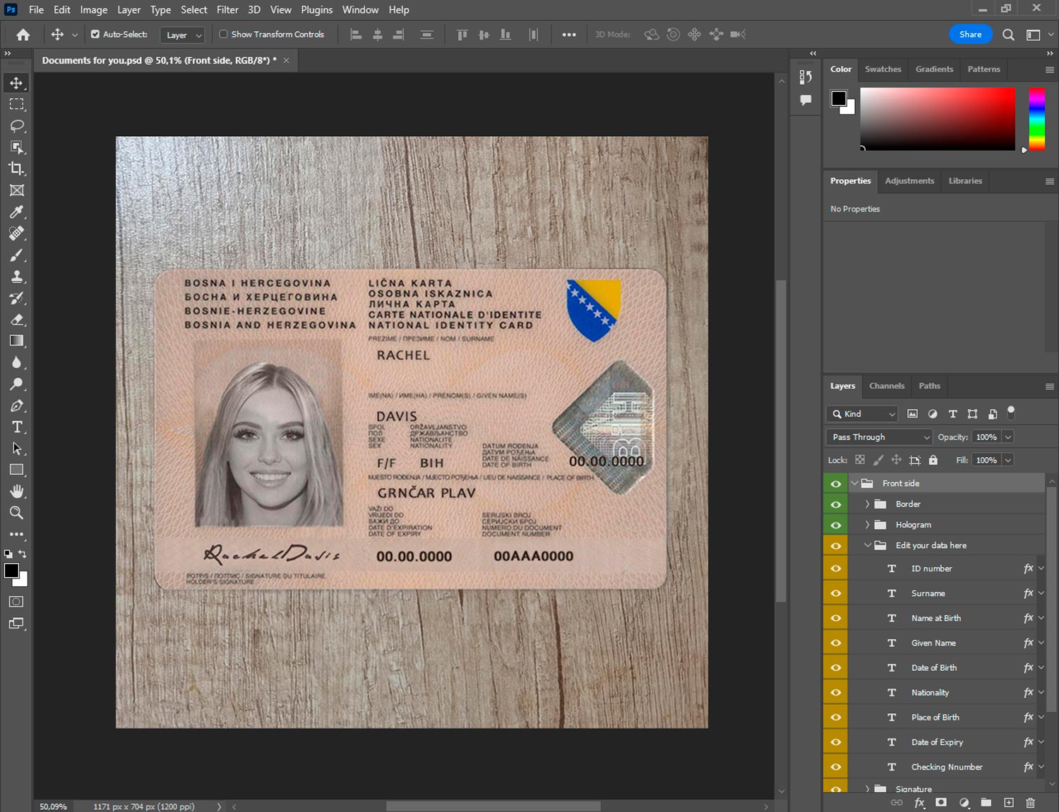 Printable Bosnia and Herzegovina ID Card Template | Editable Mock-Up