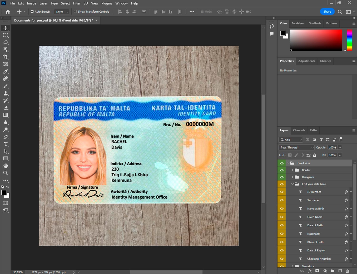 Malta ID Template | Realistic Editable PSD Format
