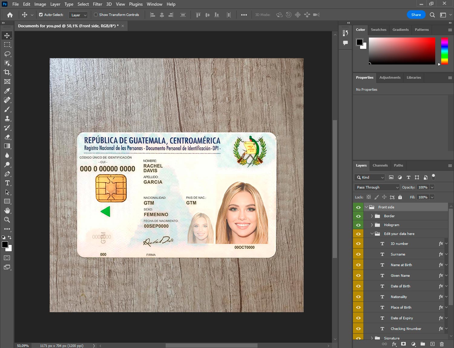 Realistic Guatemala ID Card Template | Editable Version
