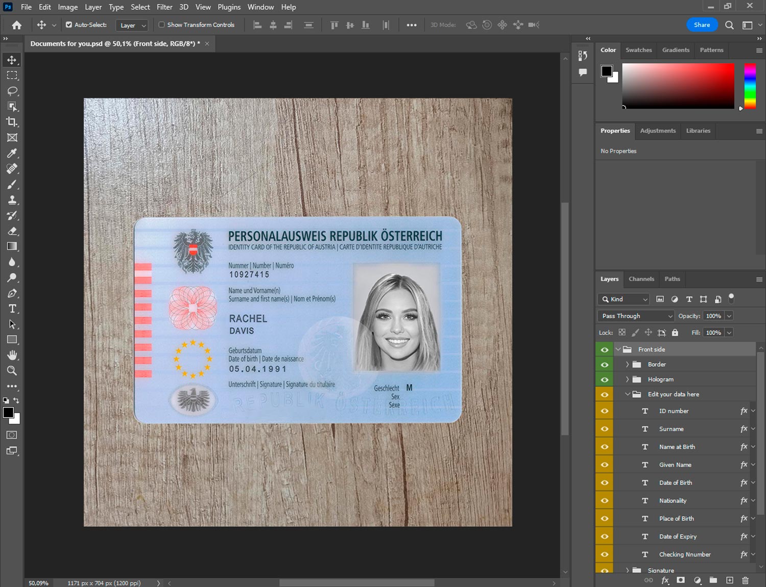 Austria ID Card Template | Editable Digital Version