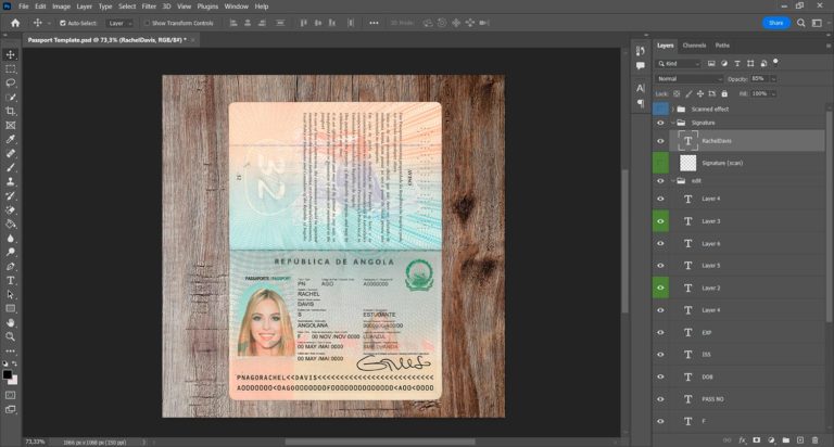 Editable Angola Passport Template | Layered Design