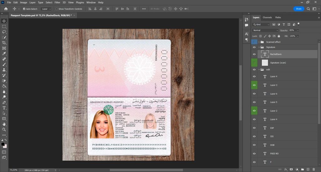 Editable Bahrain Passport | Realistic PSD Template