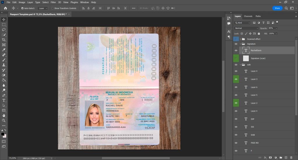 Editable Indonesia Passport Design | Realistic Layout