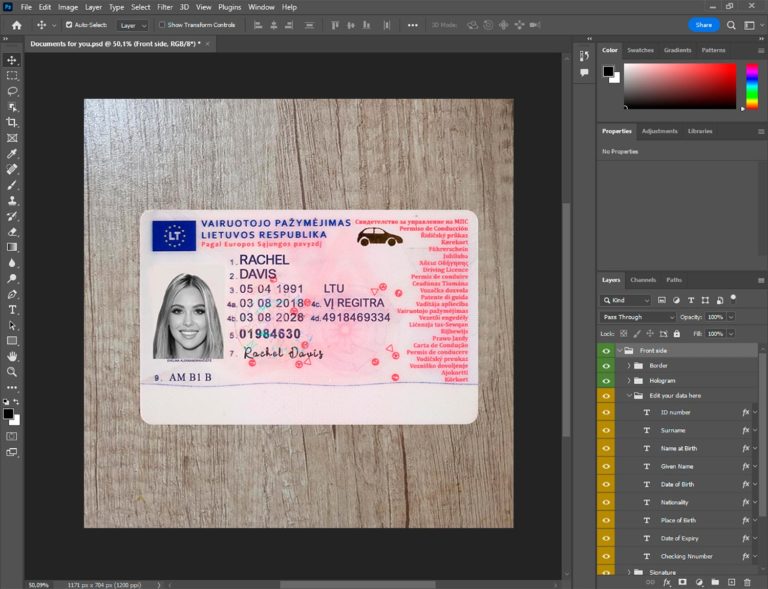 Editable Blank Lithuania Driver License | Realistic Design