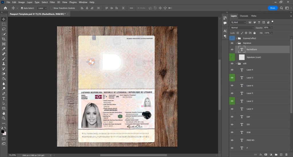 Editable Lithuania Passport Template | Clean PSD Layout